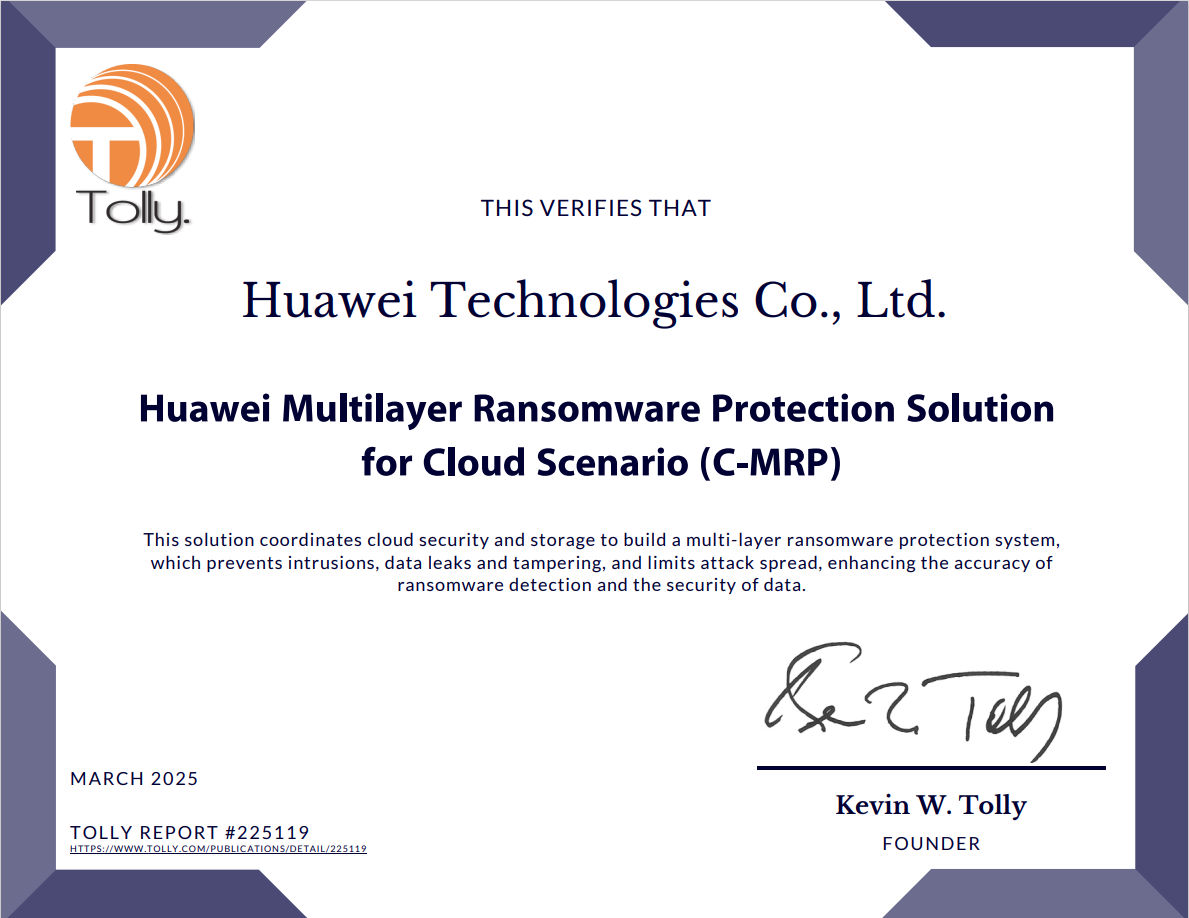 Huawei C-MRP Solution Gets Tolly Certified-Huawei Cloud